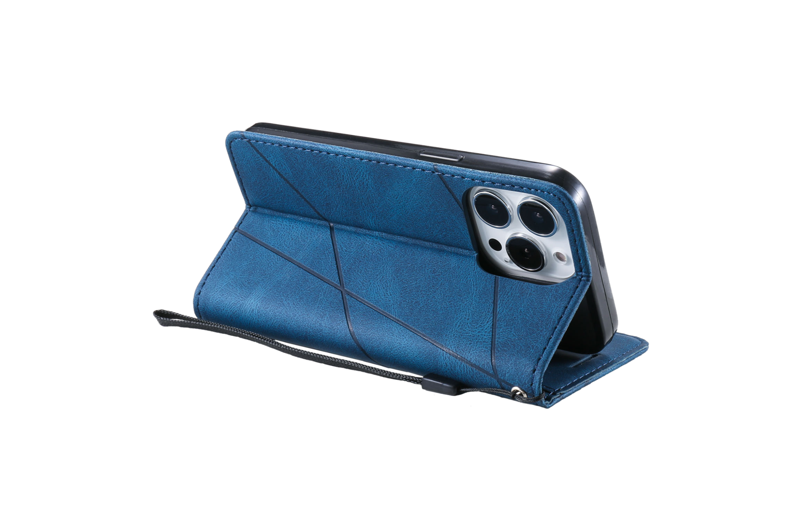 Apple iPhone 15 Pro - Preklopna torbica (WLGO-Lines) - modra