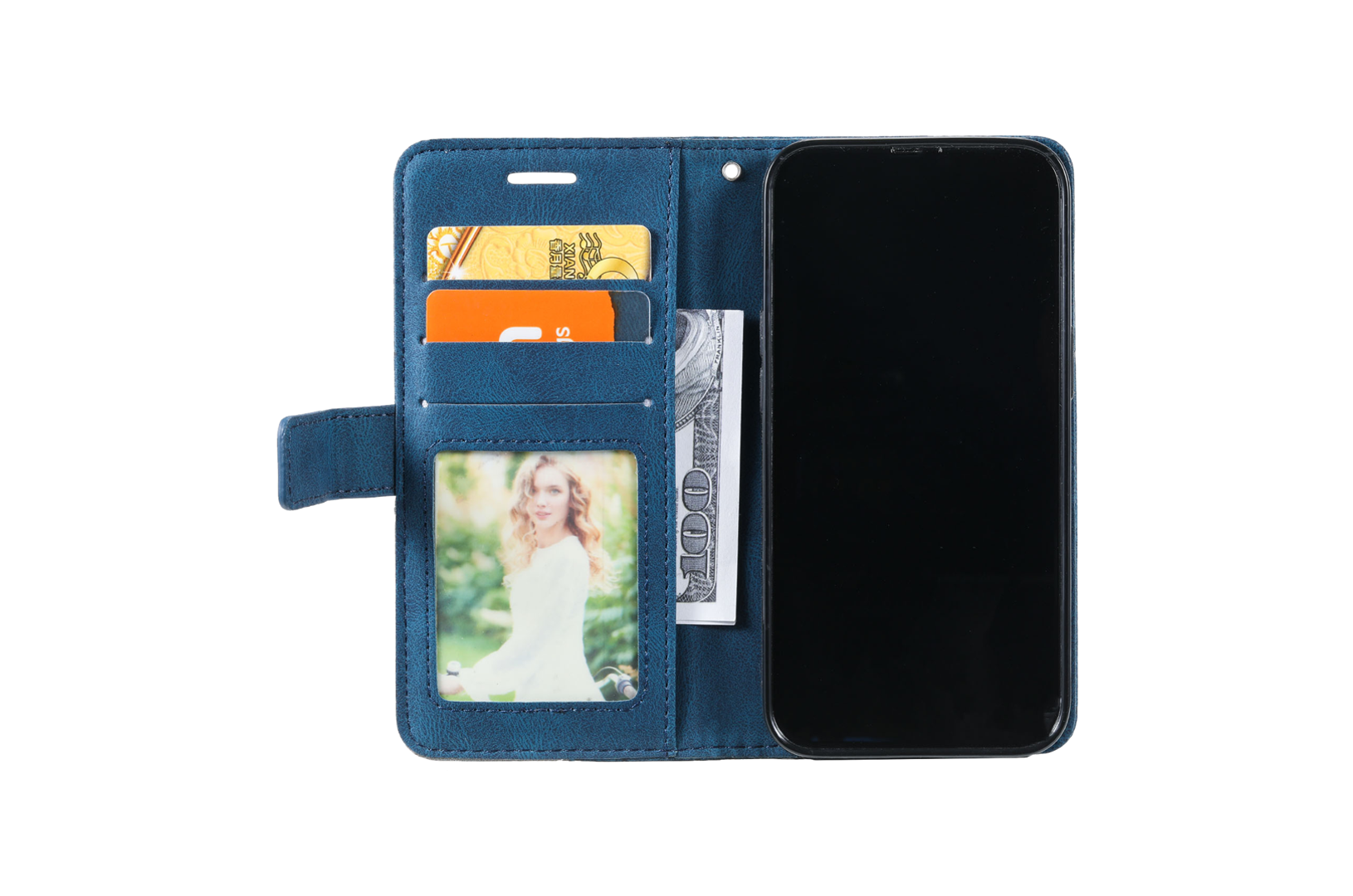 Apple iPhone 15 Pro Max - Preklopna torbica (WLGO-Lines) - modra